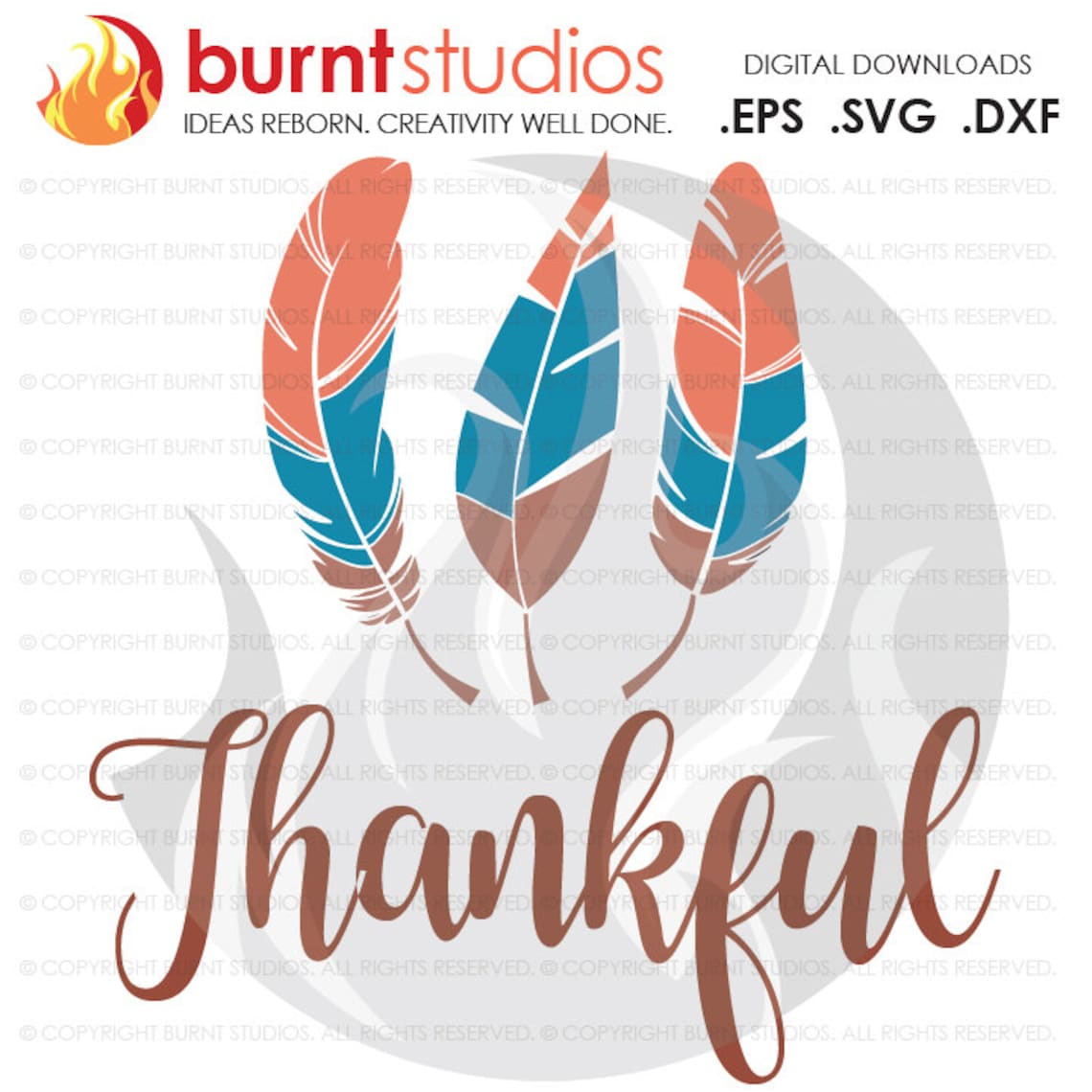 Digital File Thankful Thanksgiving Feathers Bohemian - Etsy