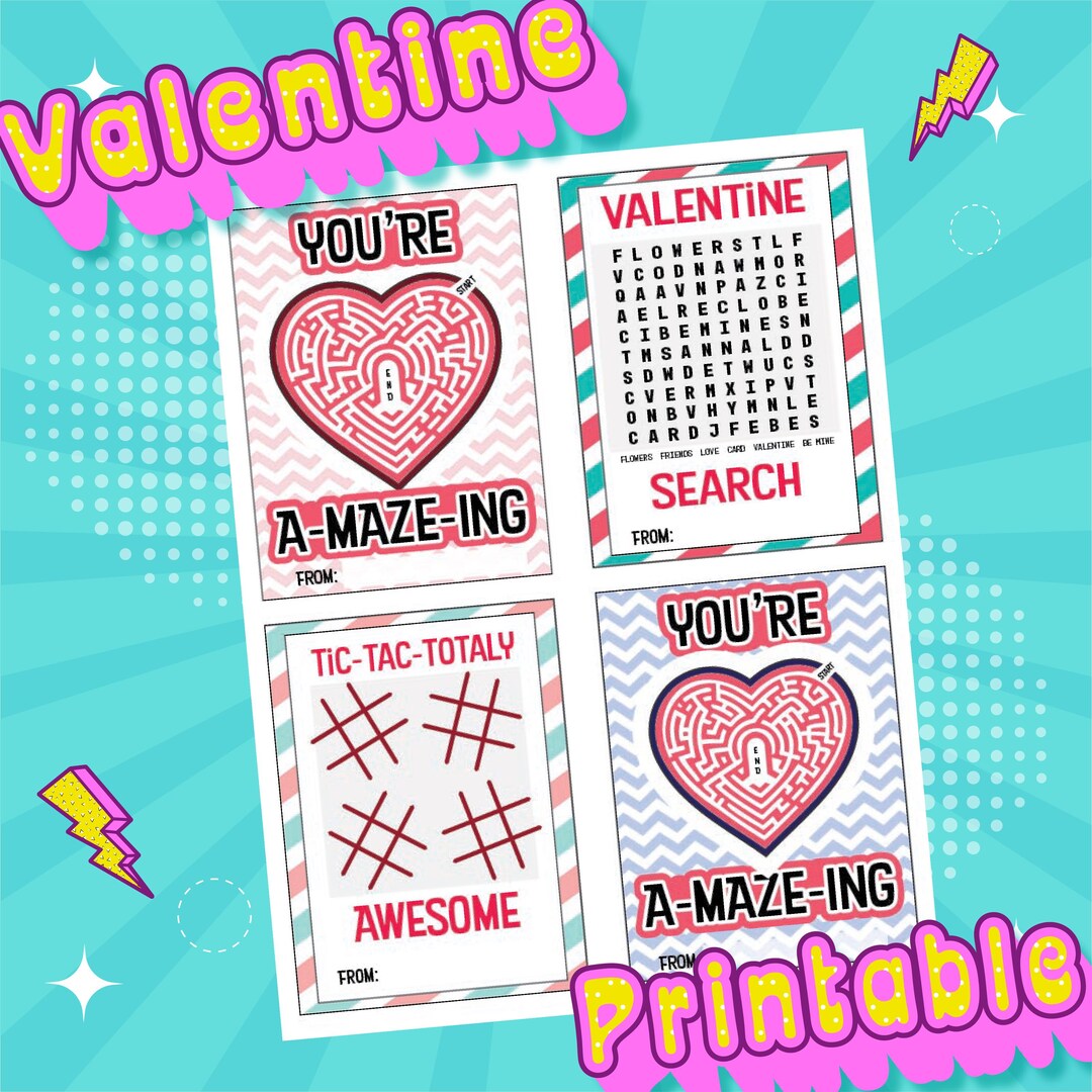 Printable Kids Valentine Cards With Fun Activities - Instant Download ...
