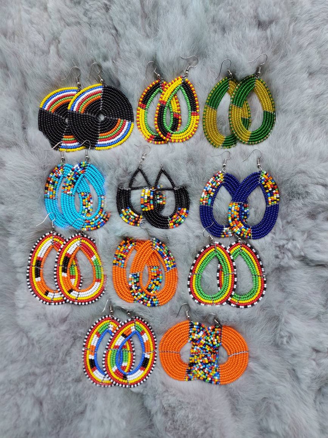 11pcs Maasai Earringswholesale Kenyan Earringsround Beaded - Etsy