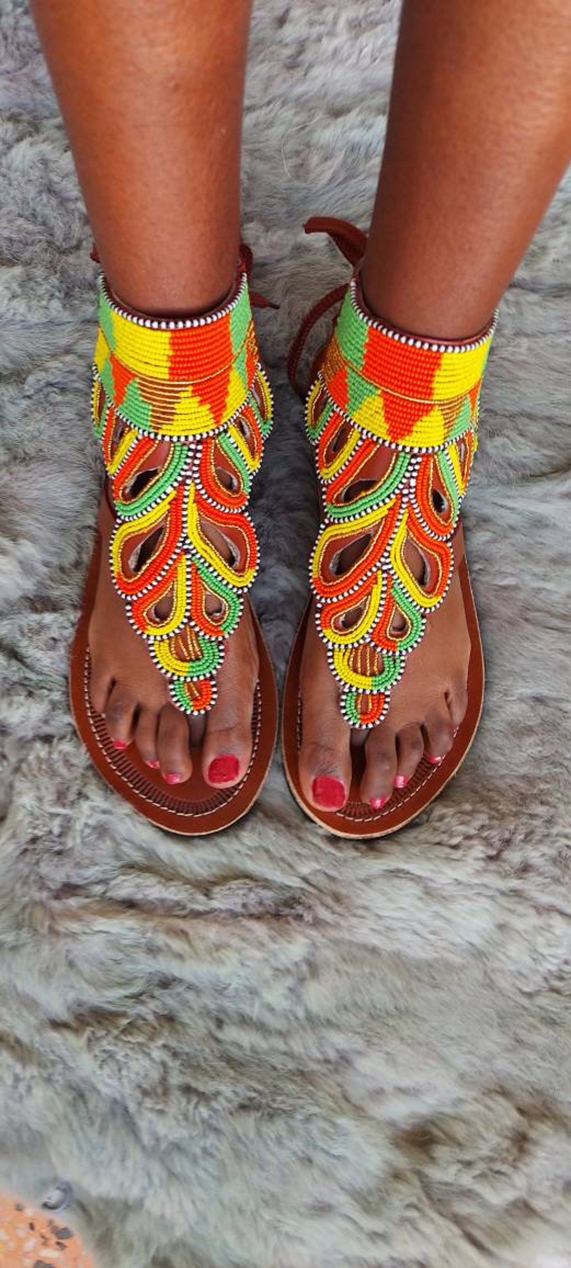 On sale multicolored beaded sandals African Beaded gladiator | Etsy