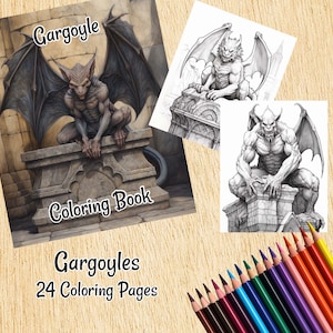 Gargoyle Gothic Coloring Book Page Bundle, 24 Designs Adult Child ...
