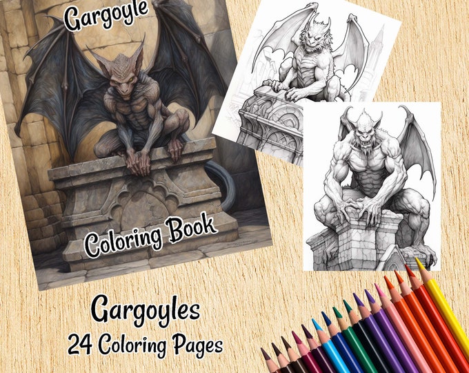 Gargoyle Gothic Coloring Book Page Bundle, 24 Designs Adult Child ...
