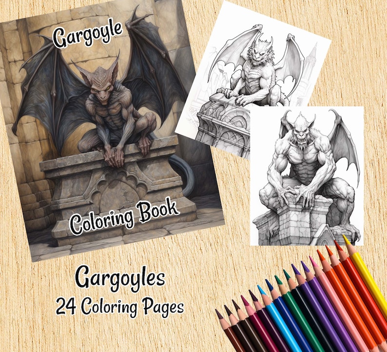 Gargoyle Gothic Coloring Book Page Bundle, 24 Designs Adult Child ...