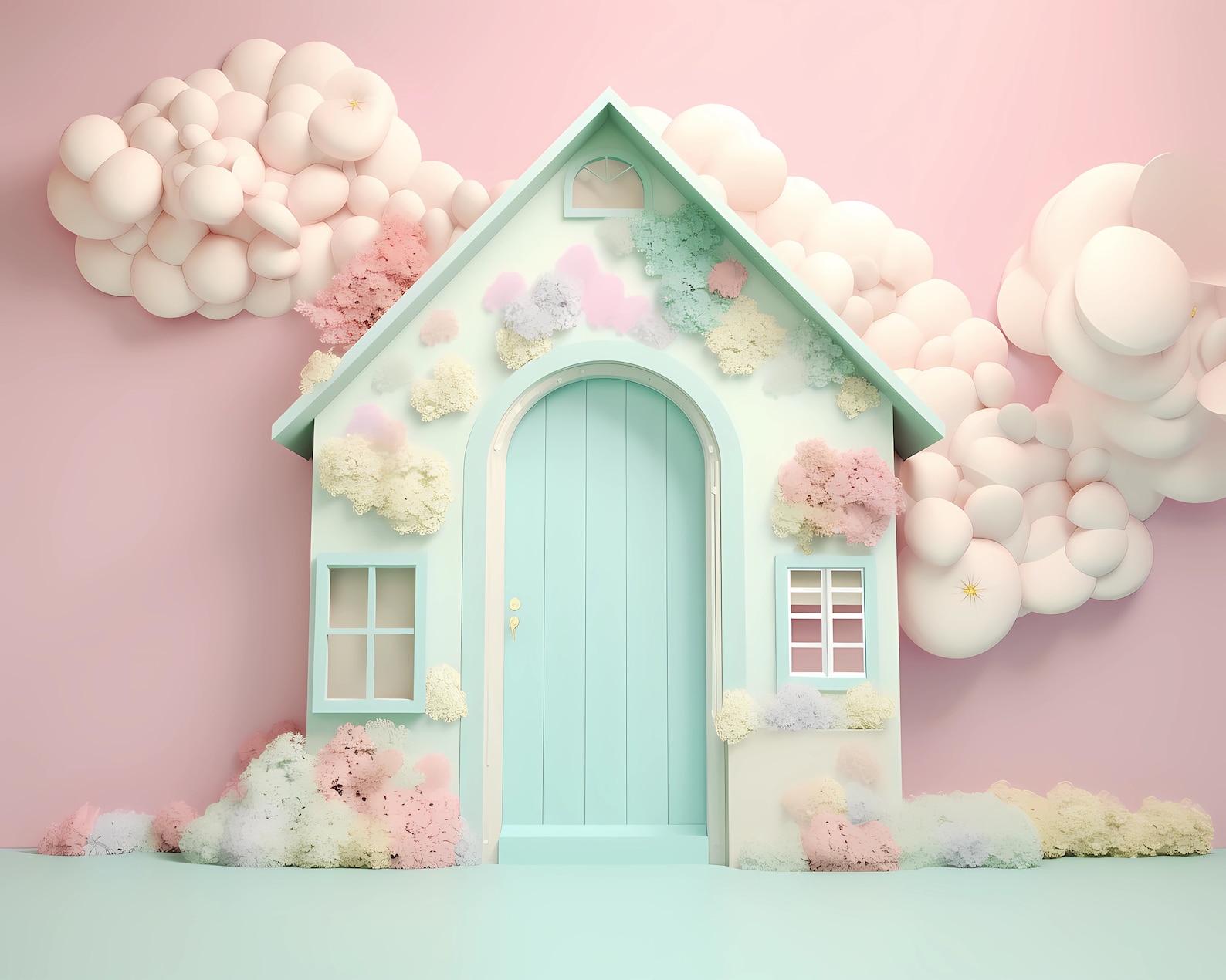 4 Pastel Cottage Door Balloons 3D Background Backdrop for Photography ...