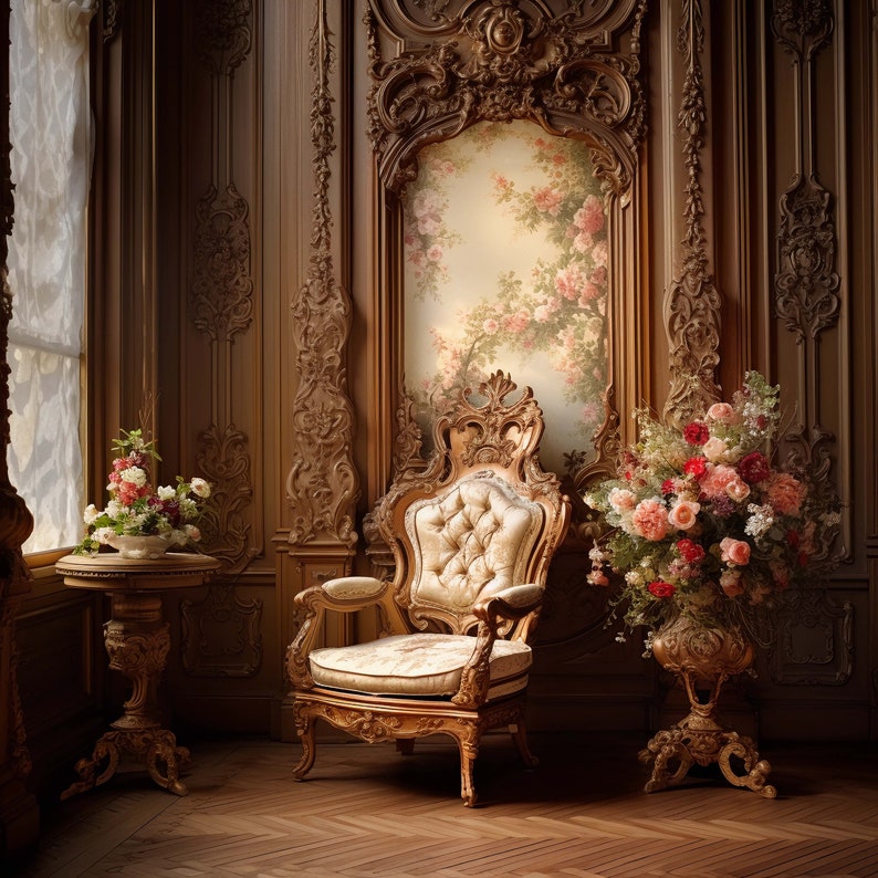 Victorian Ornate Floral Room Chair Background , 5 Interior Backdrop ...