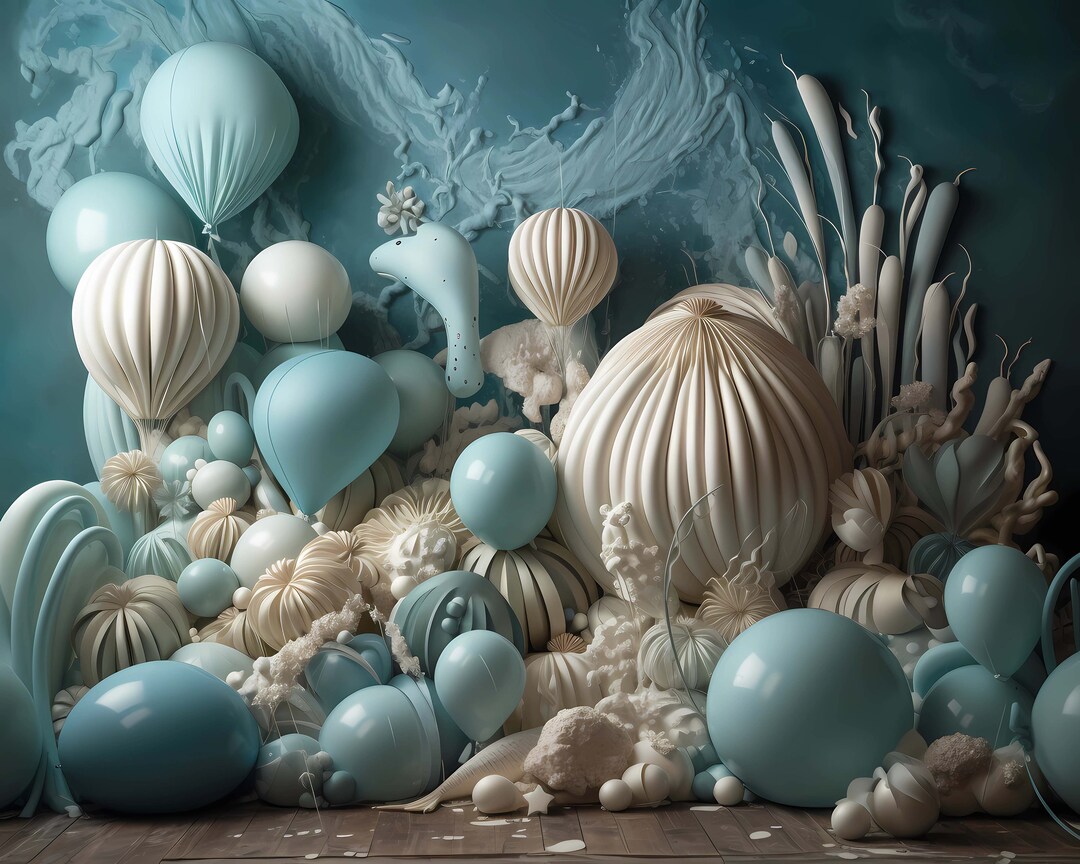 2 Nautical Balloons 3D Background Backdrop for Photography, Blue Under ...