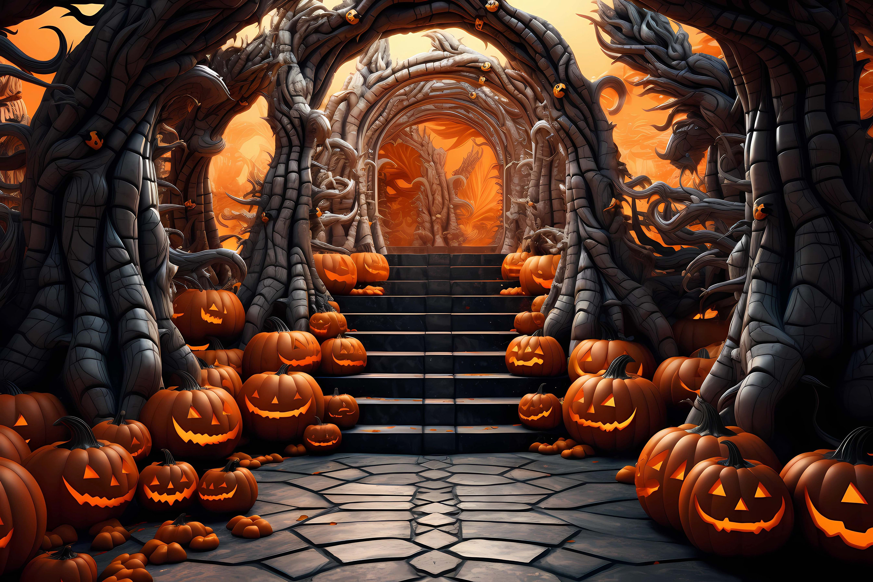 5 Fantasy Halloween Pumpkin Hallway Background Backdrop Rooms for ...