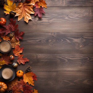 5 Autumn Leaves Product Background Bundle, Wood Table Flat Lay Mockup ...