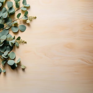5 Wood Eucalyptus Leaves Product Mockup Background Bundle,wood Table ...