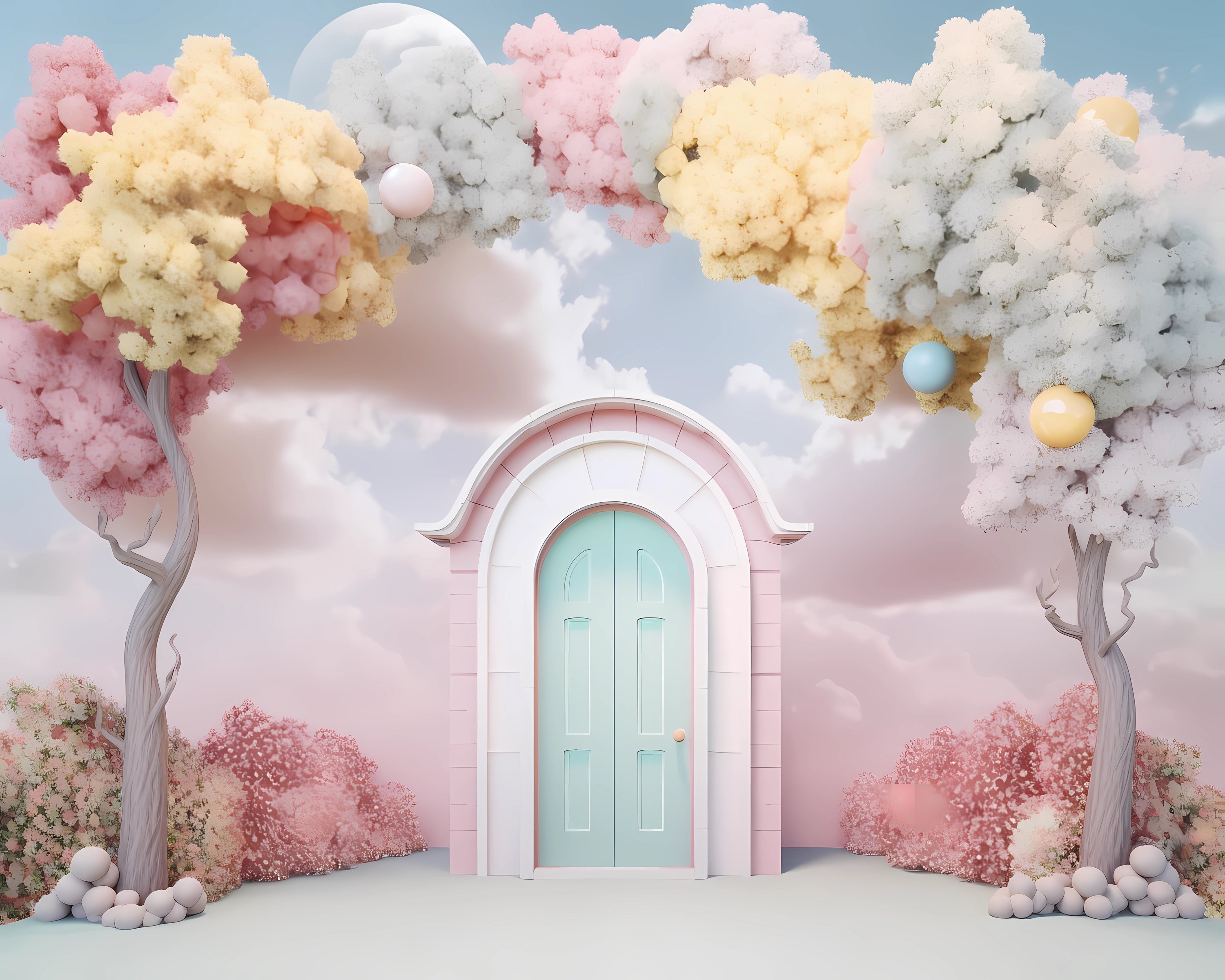 4 Pastel Cottage Door Balloons 3D Background Backdrop for Photography ...