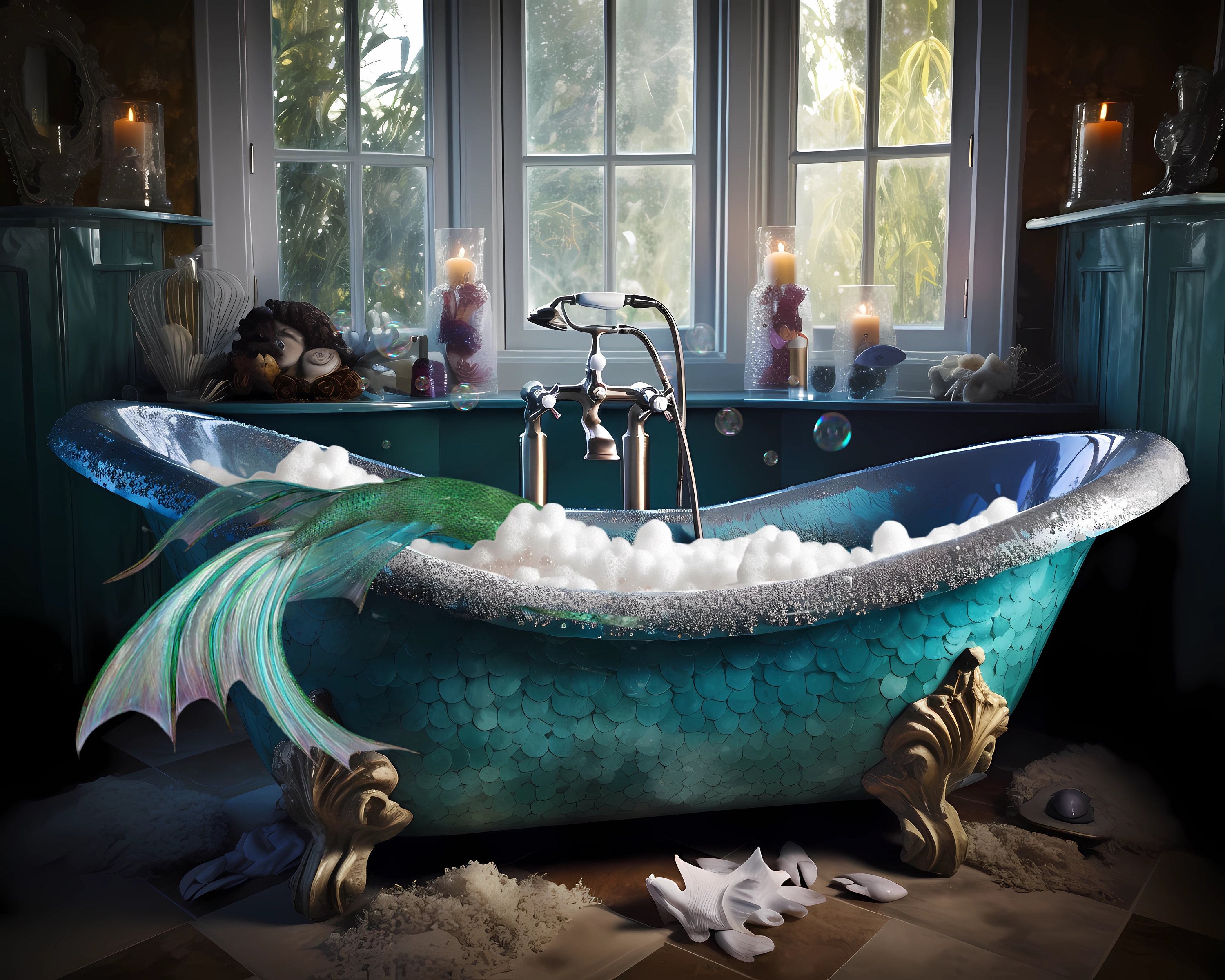 Mermaid Bathtub Bubble Bath Mockup Digital Background 4 - Etsy