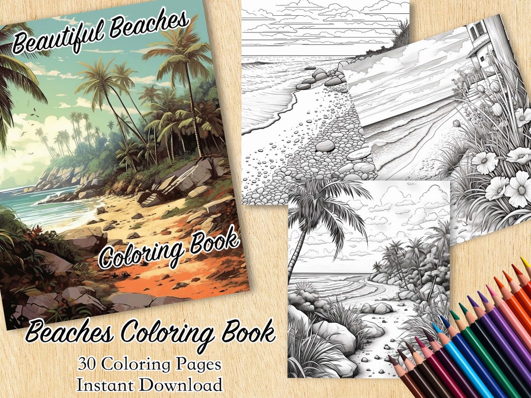 Beach Sea Ocean Seascape Coloring Book Page Bundle Adults - Etsy