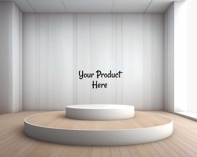 5 Podium Product 3D Mockups Background Room, Wood White Minimalistic ...