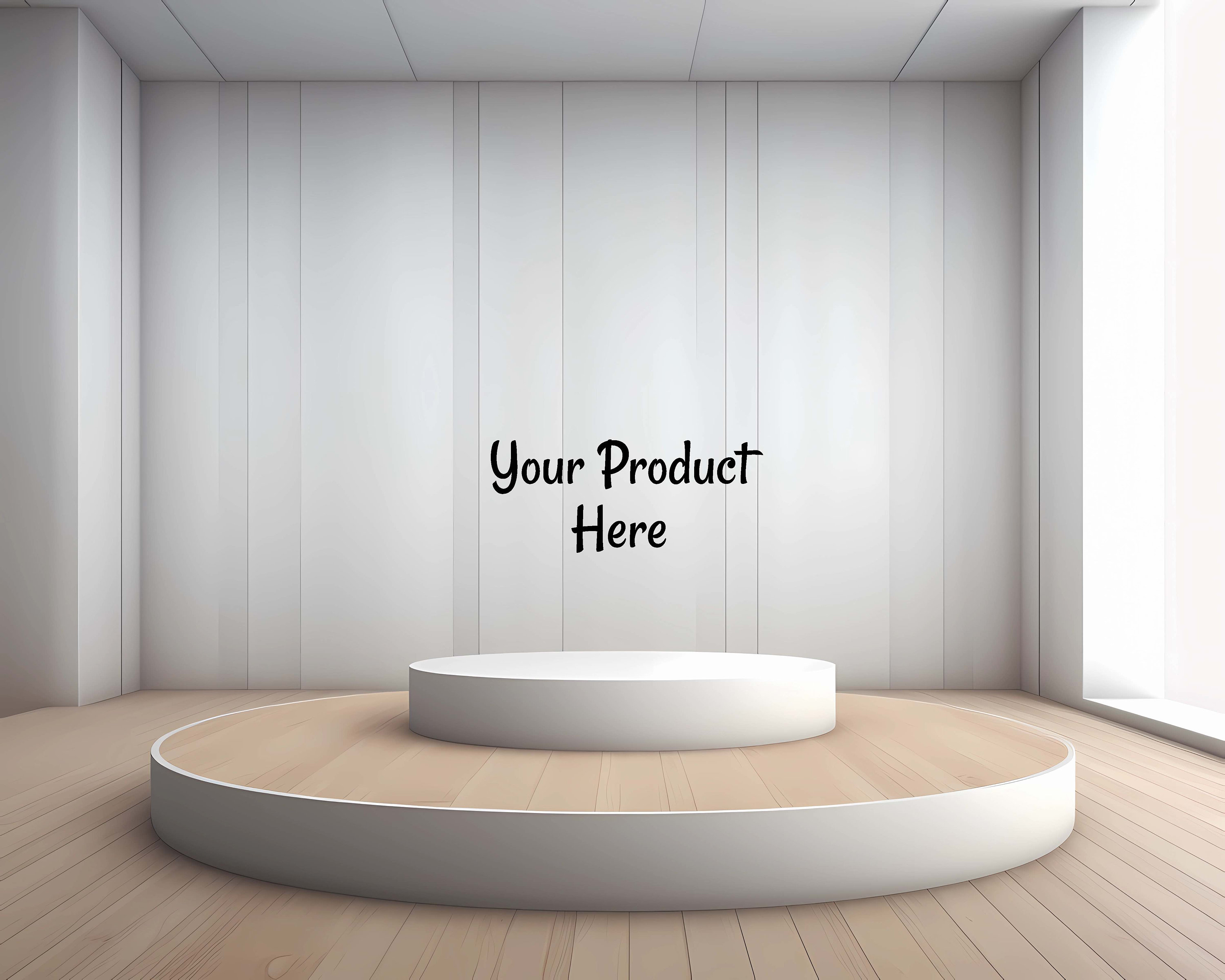 5 Podium Product 3D Mockups Background Room , Wood White Minimalistic ...