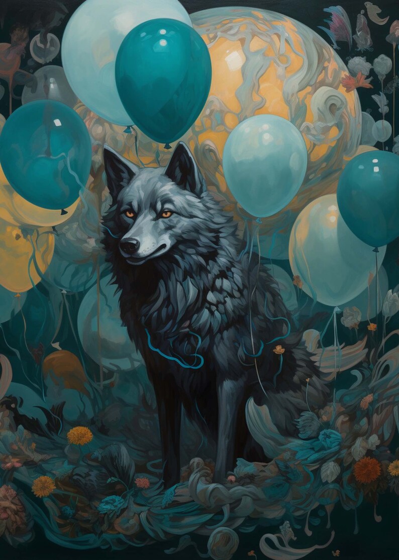 Wolf With Balloons Instant Download Birthday Card Digital - Etsy