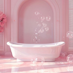 Pink Bathroom Bathtub Bubble Bath Mermaid Mockup Digital Background, 3 ...