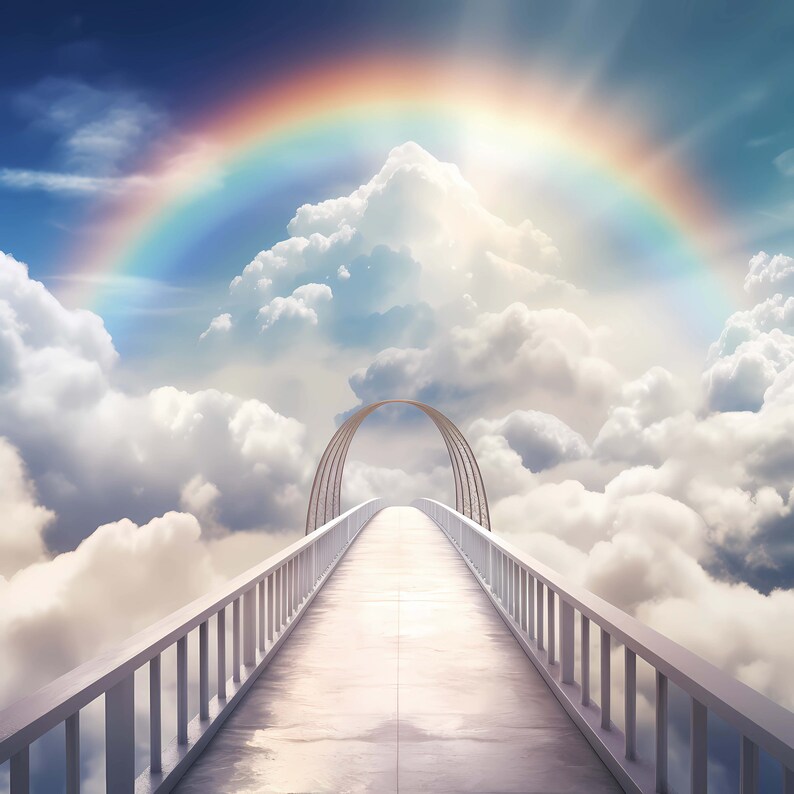 Rainbow White Bridge Clouds Angel Wings Pet Loss Memorial Background ...