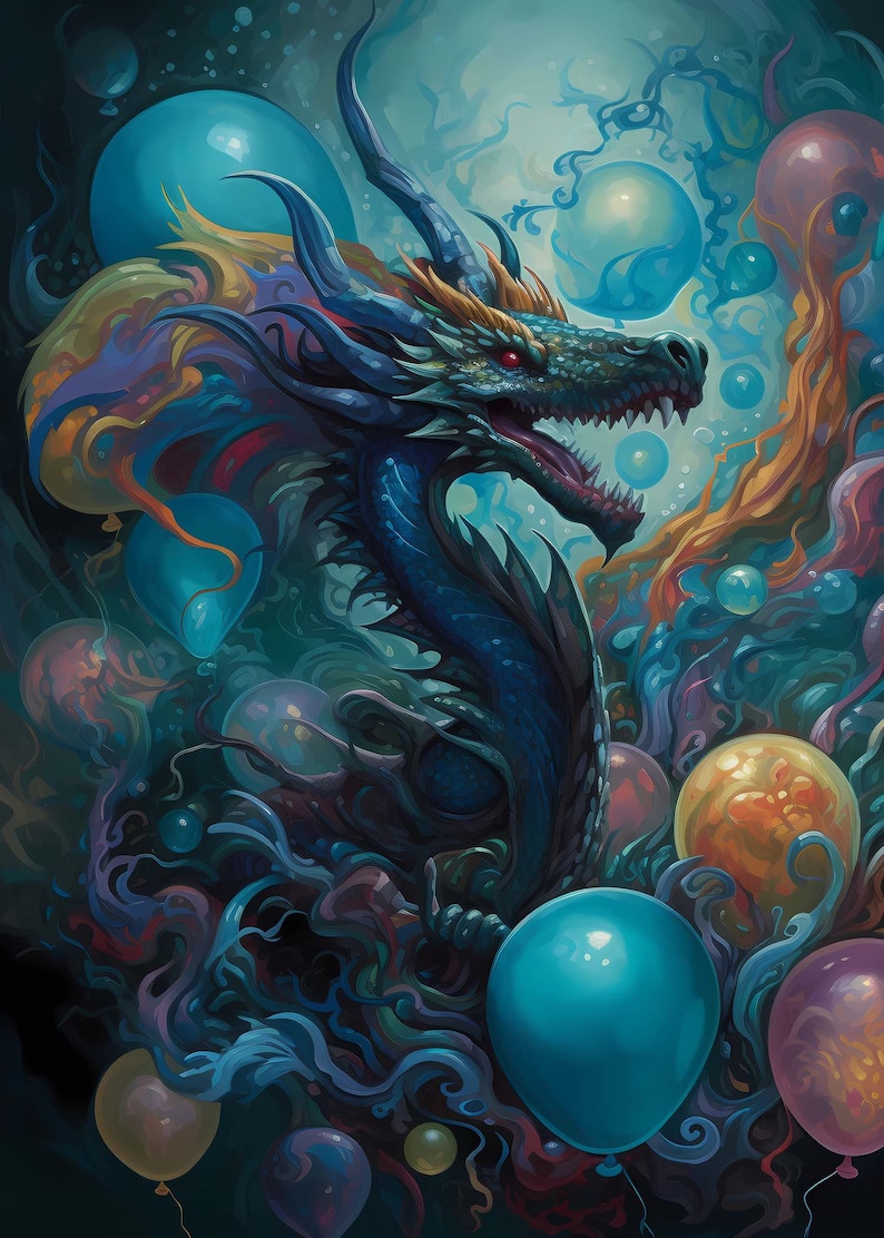 Dragon & Balloons Instant Download Birthday Card, Digital Foldable ...