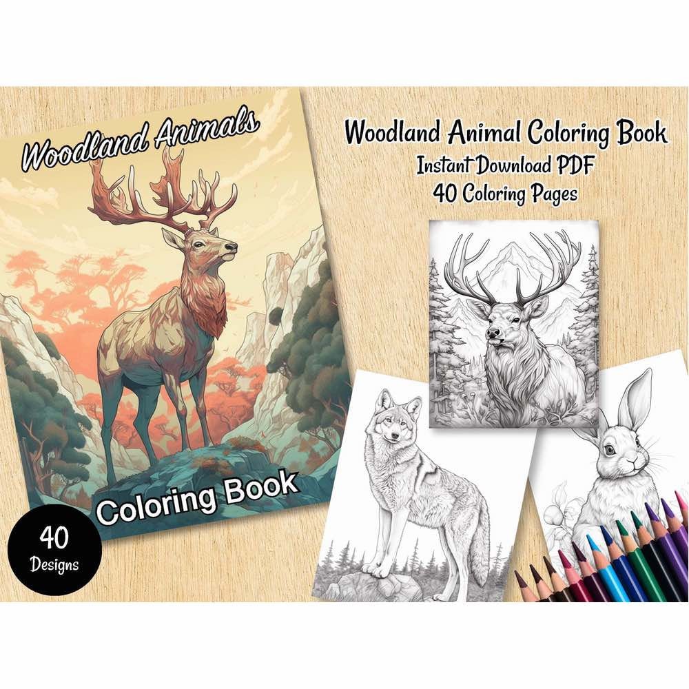 Woodland Animals Coloring Book Page Bundle , Adults Kids Instant ...