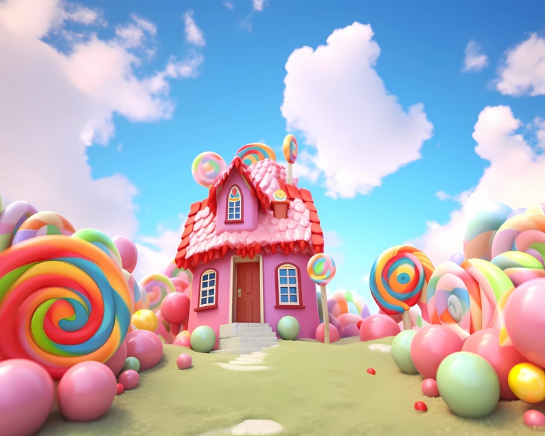 3 Candyland House Background Backdrop for Photography, Colorful Candy ...