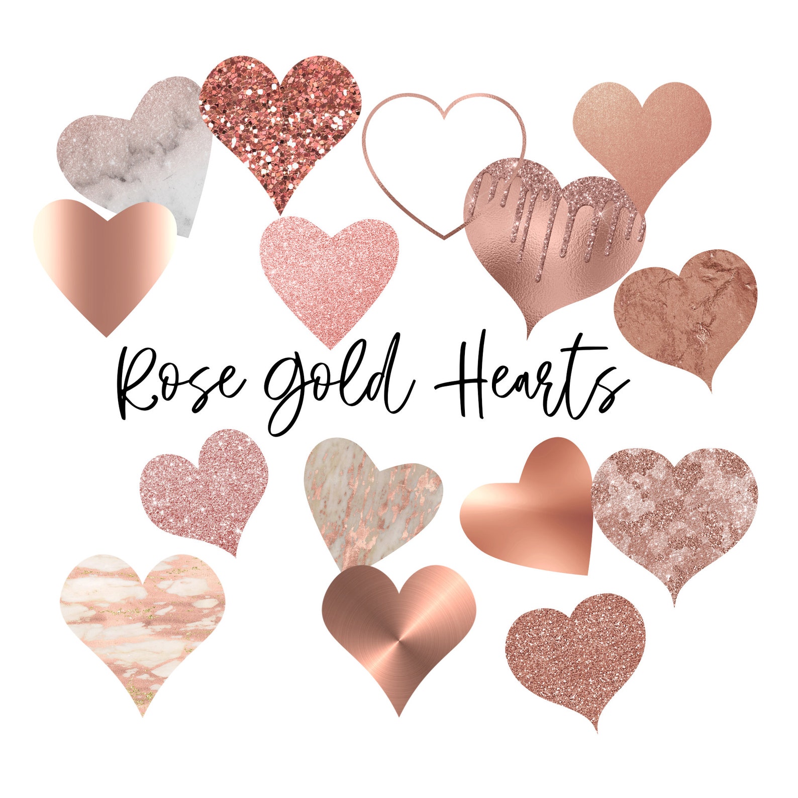 Rose Gold Heart Clipart, Pink, Rose Gold Hearts, Glitter, Foil, Metal ...