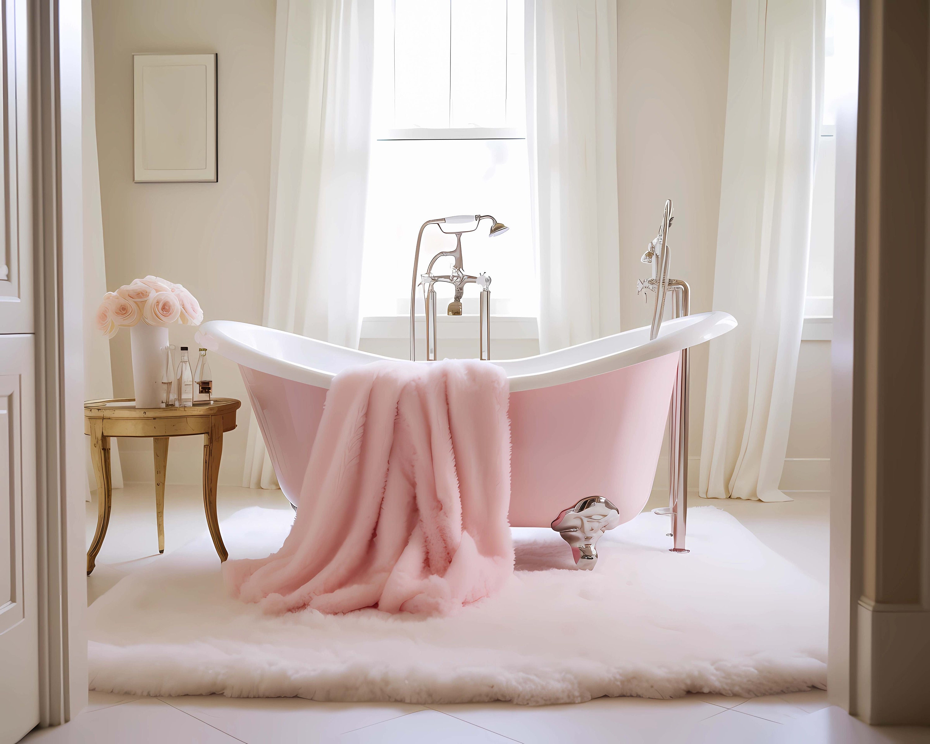 Pink Bathroom Bathtub Bubble Bath Mermaid Mockup Digital Background, 3 ...