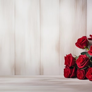 Red Rose Wood Table Product Background Mockup, 5 Valentine's Day ...