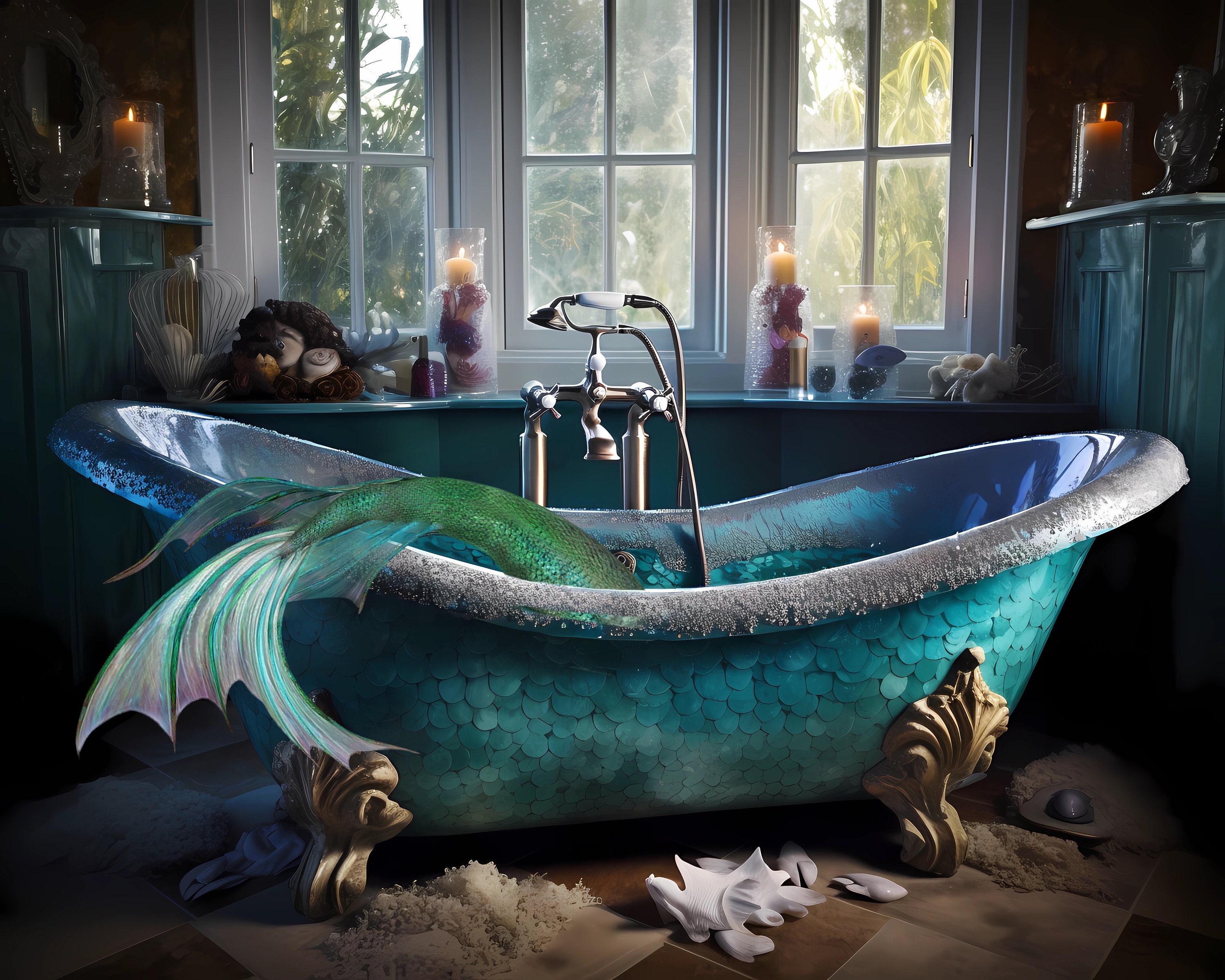 Mermaid Bathtub Bubble Bath Mockup Digital Background , 4 Designs ...