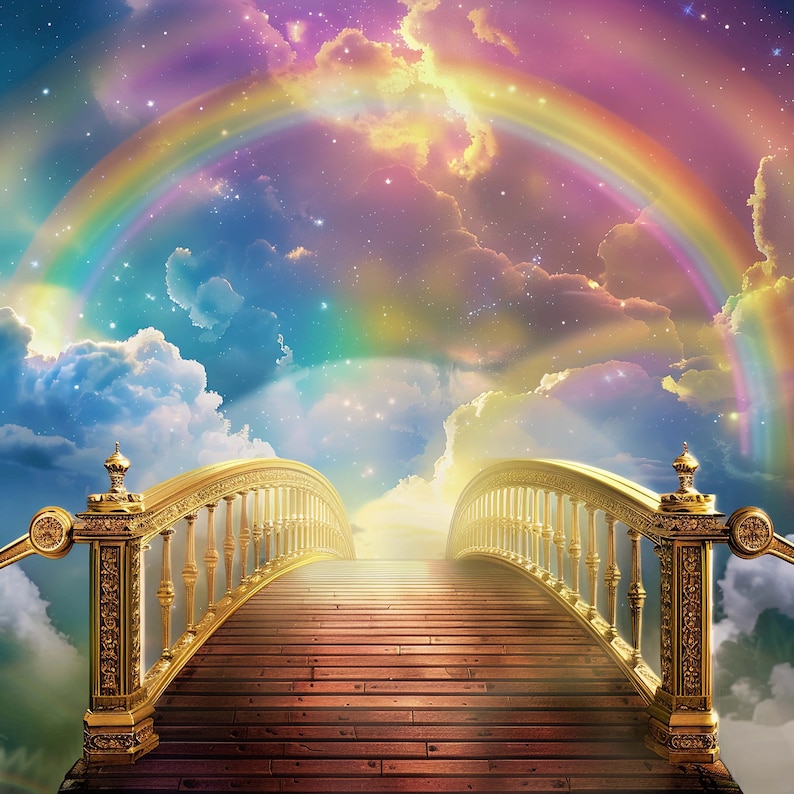 6 Golden Rainbow Bridge Memorial Background Backdrop, 8 Wings & 4 Gold ...