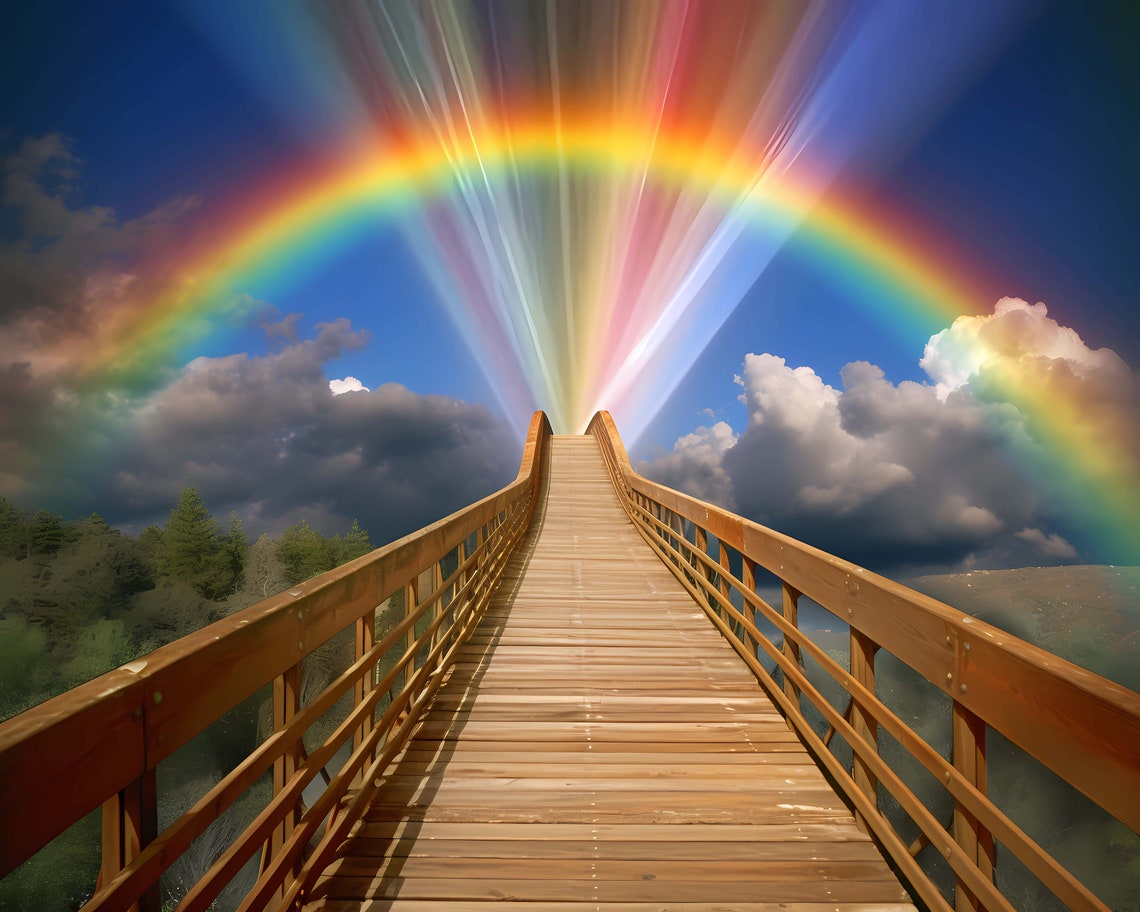 Rainbow Bridge Clouds Angel Wings Pet Loss Memorial Background - Etsy