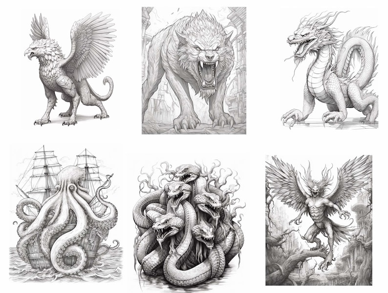 Mythical Folklore Creatures Coloring Book Page Bundle , Legendary ...