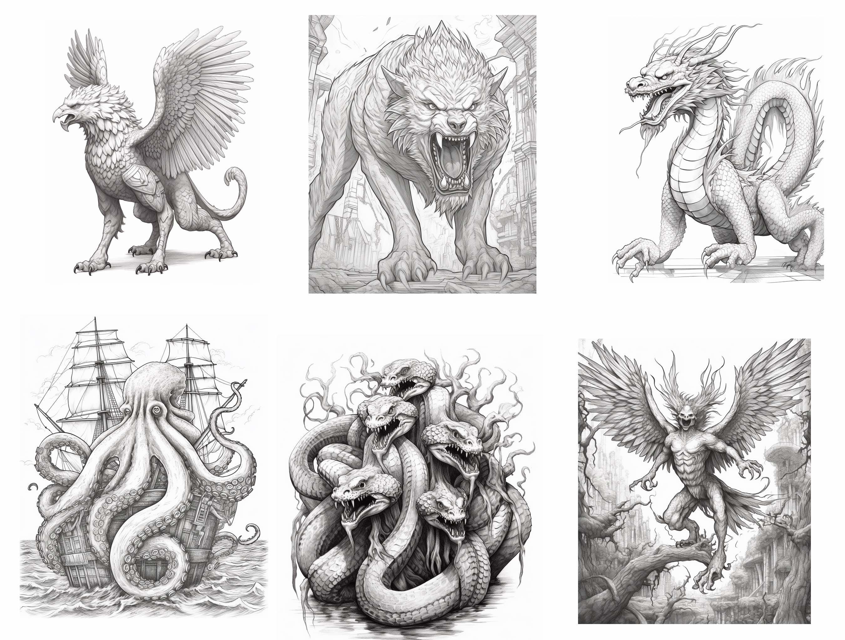 Mythical Folklore Creatures Coloring Book Page Bundle , Legendary ...