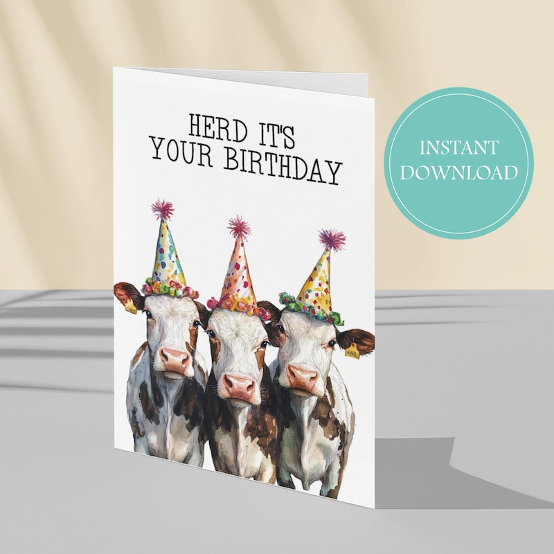 Printable Cow Birthday Card - Etsy