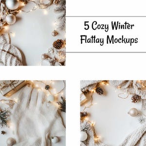 Cozy Winter Flatlays, 5 Christmas Product Mockup Background Bundle ...