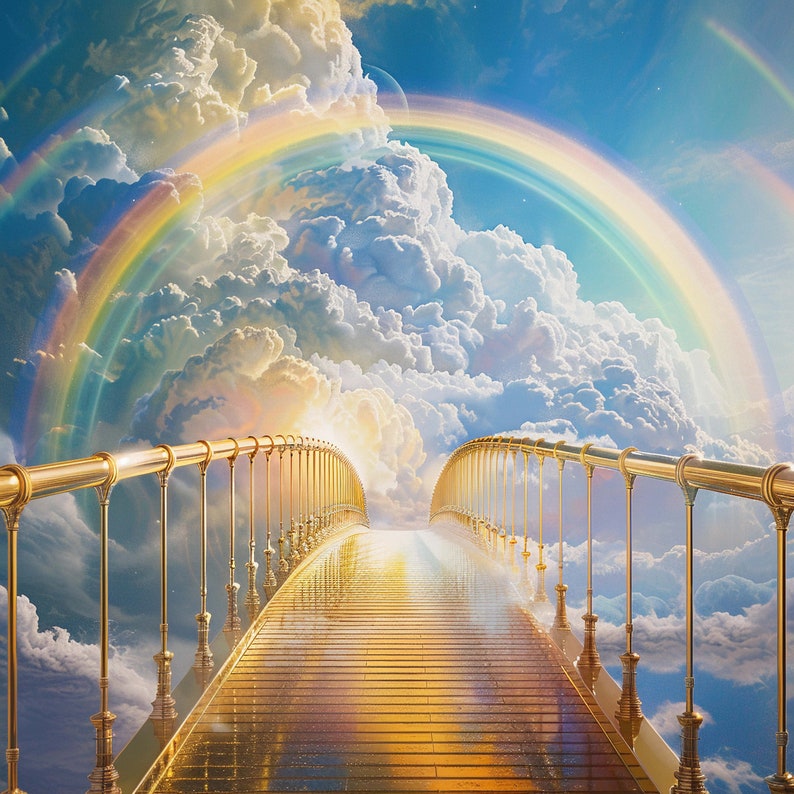 6 Golden Rainbow Bridge Memorial Background Backdrop, 8 Wings & 4 Gold ...