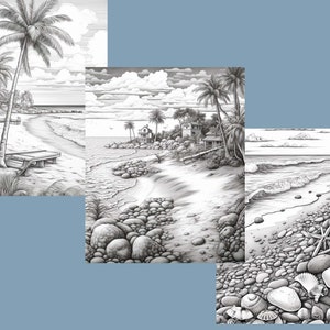 Beach Sea Ocean Seascape Coloring Book Page Bundle , Adults Kids Surf ...