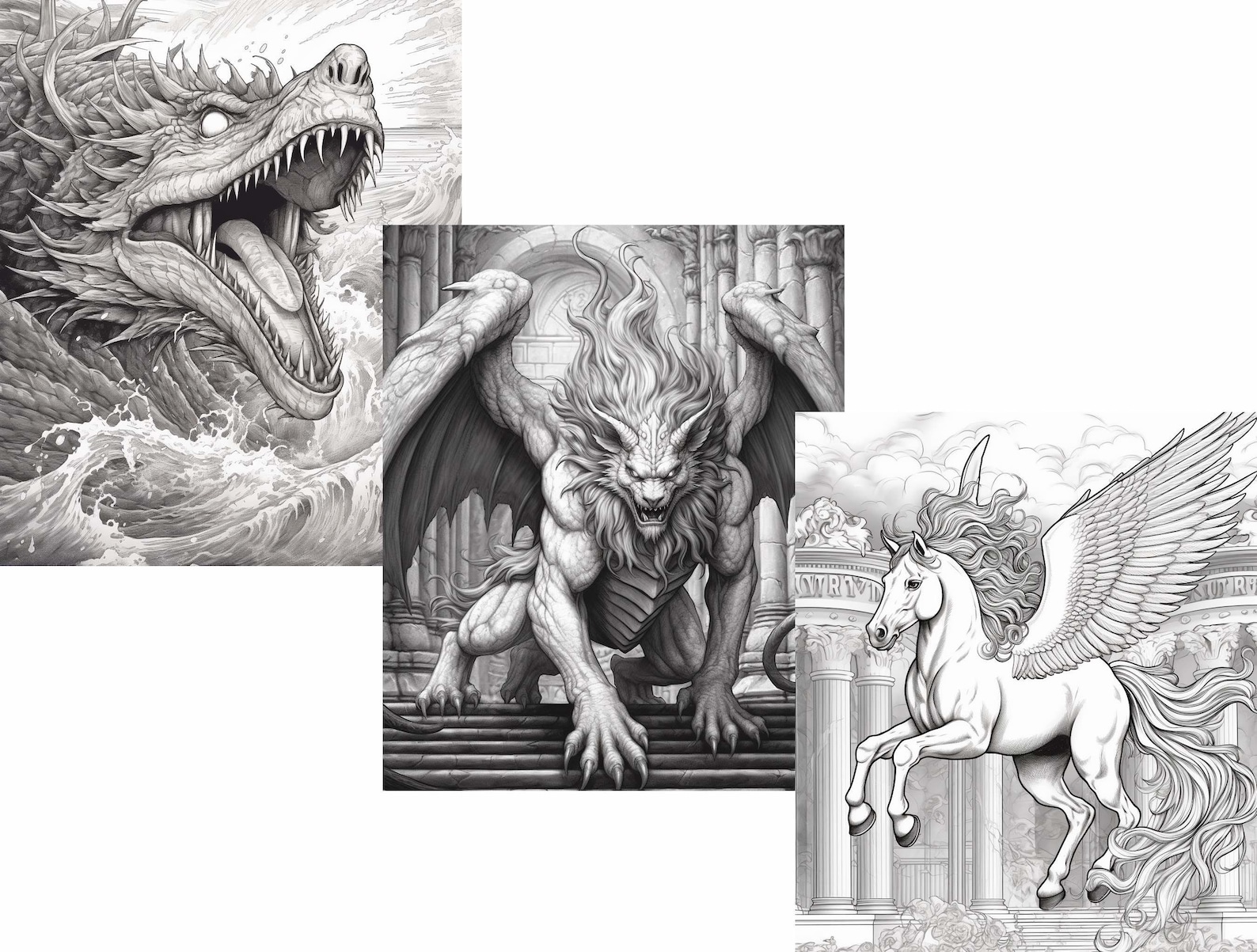 Mythical Folklore Creatures Coloring Book Page Bundle , Legendary ...