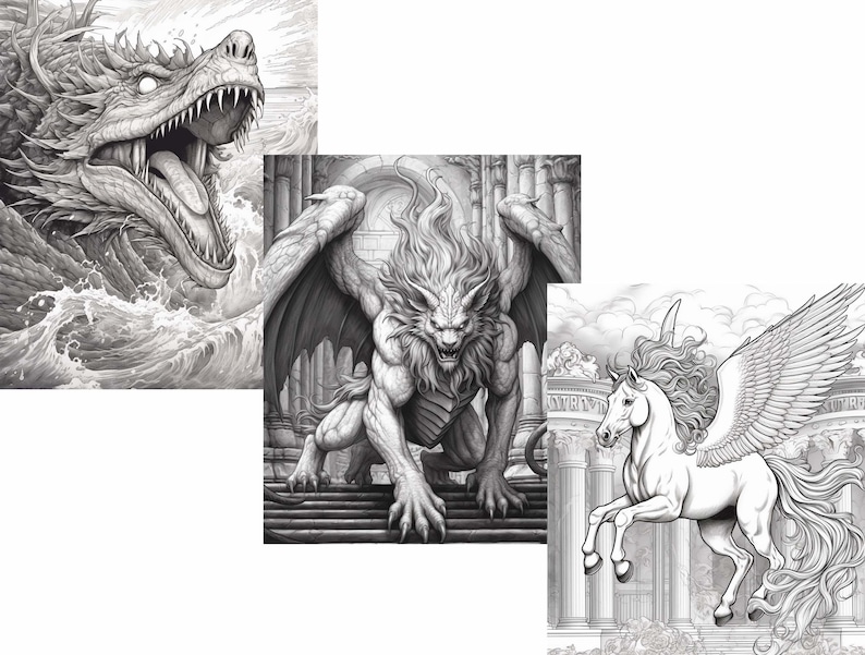 Mythical Folklore Creatures Coloring Book Page Bundle , Legendary ...