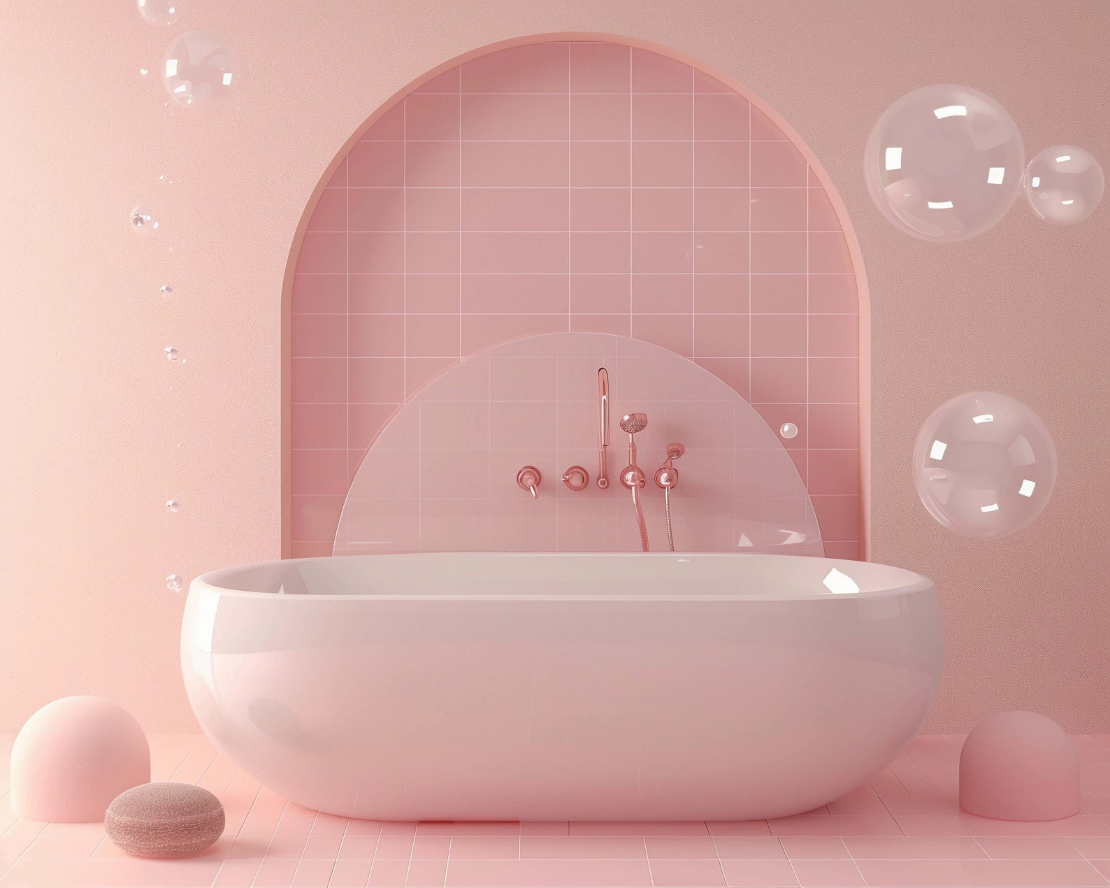Pink Bathroom Bathtub Bubble Bath Mermaid Mockup Digital Background, 3 ...
