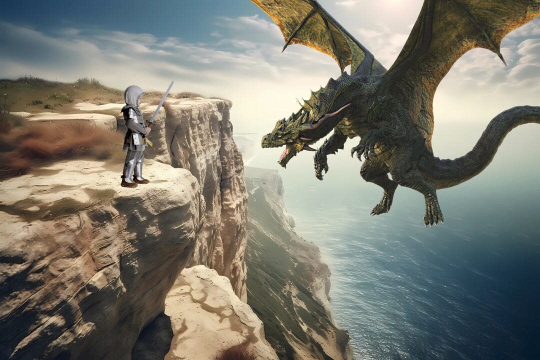 Flying Dragon Background Backdrop for Photographers, Fantasy Medieval ...