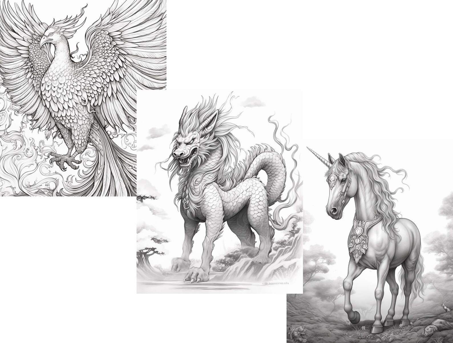 Mythical Folklore Creatures Coloring Book Page Bundle , Legendary ...