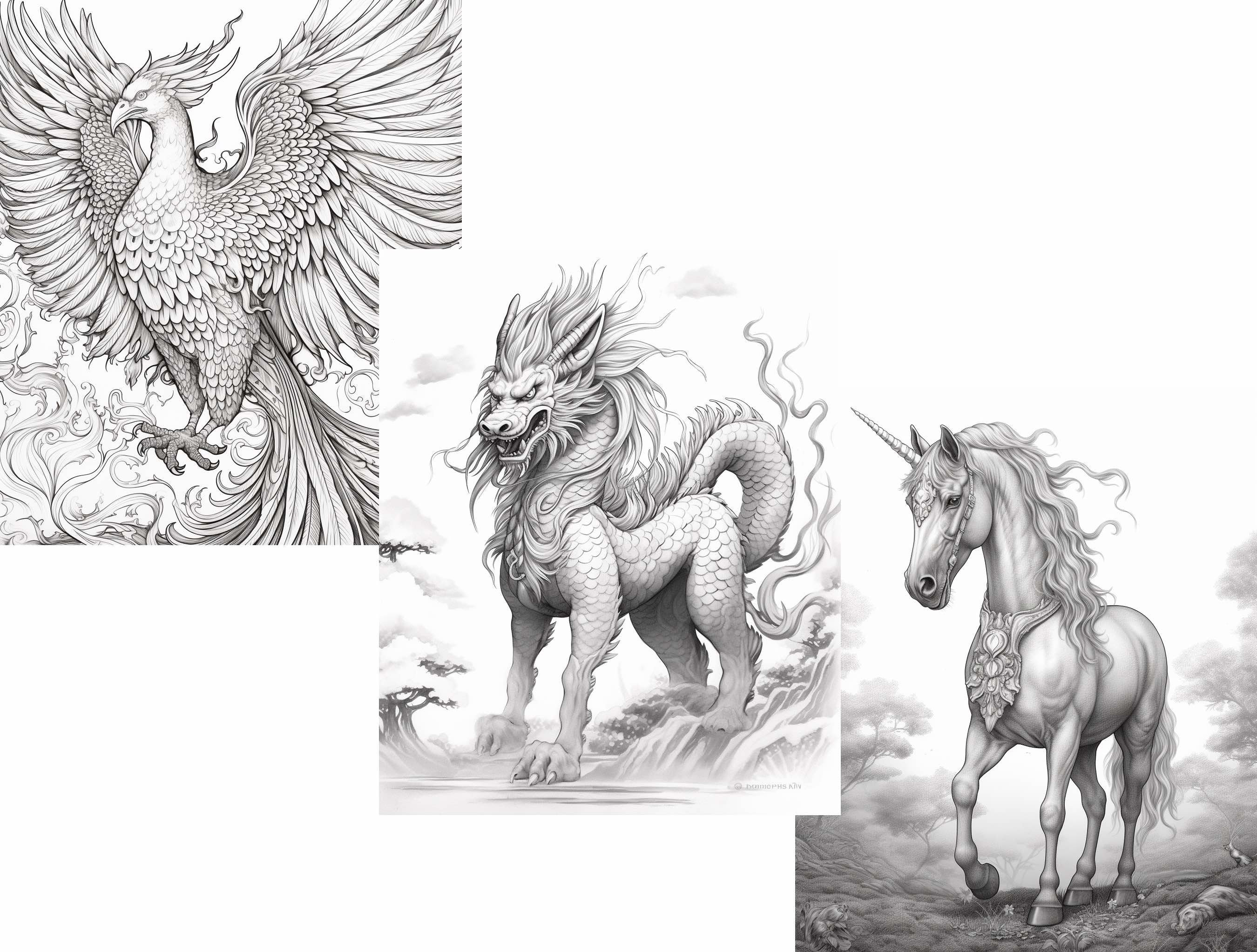 Mythical Folklore Creatures Coloring Book Page Bundle , Legendary ...