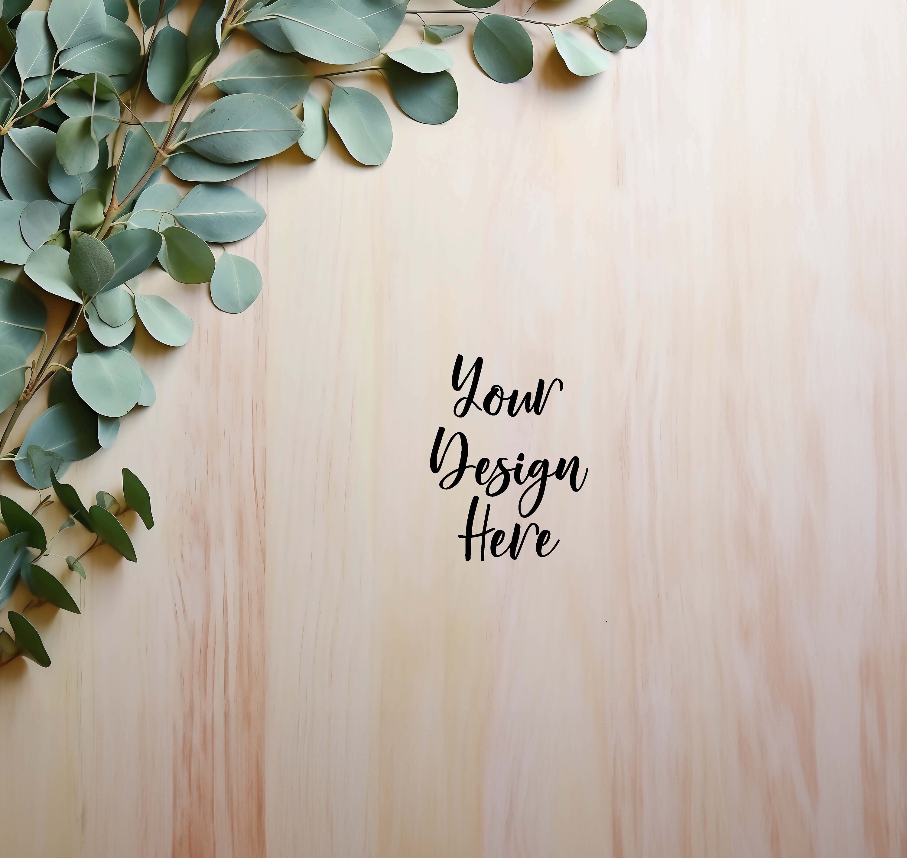 5 Wood Eucalyptus Leaves Product Mockup Background Bundle,wood Table ...