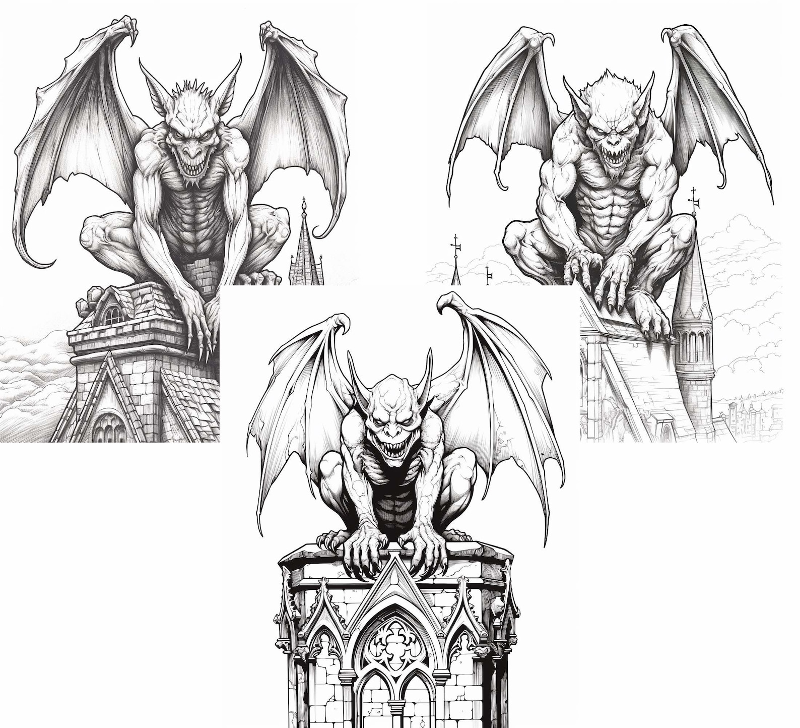 Gargoyle Gothic Coloring Book Page Bundle, 24 Designs Adult Child ...