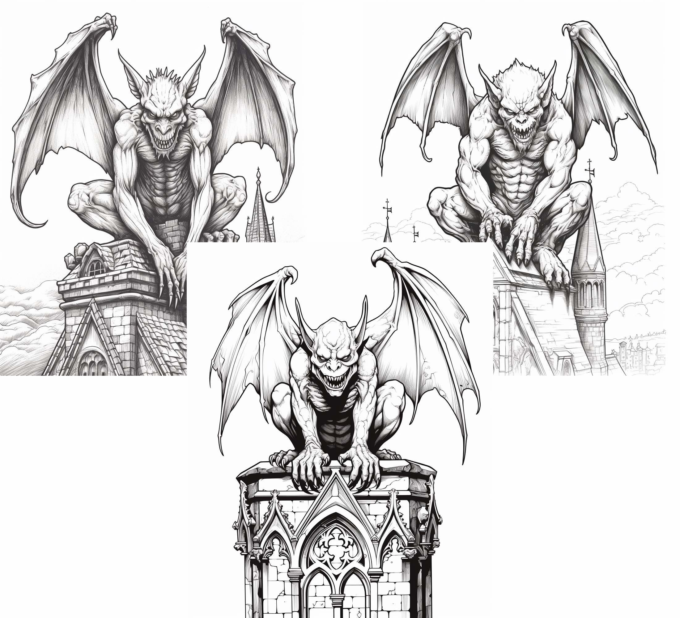 Gargoyle Gothic Coloring Book Page Bundle, 24 Designs Adult Child ...
