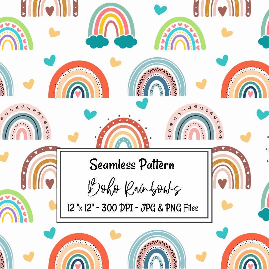 Boho Rainbow Seamless Pattern Colorful Rainbow Digital Paper Birthday ...