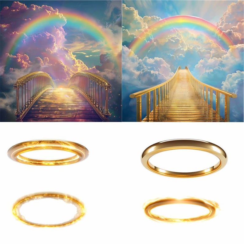 6 Golden Rainbow Bridge Memorial Background Backdrop, 8 Wings & 4 Gold ...