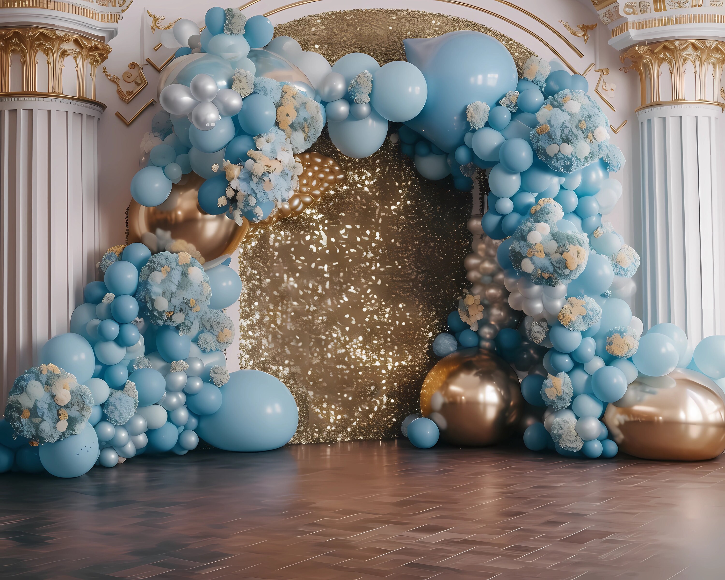 4 Baby Blue & Gold Glitter Balloons Background Backdrop for Photography ...