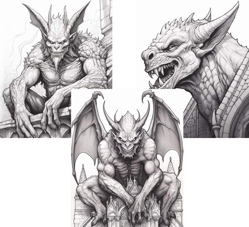 Gargoyle Gothic Coloring Book Page Bundle, 24 Designs Adult Child ...