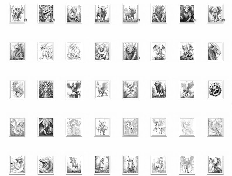 Mythical Folklore Creatures Coloring Book Page Bundle , Legendary ...